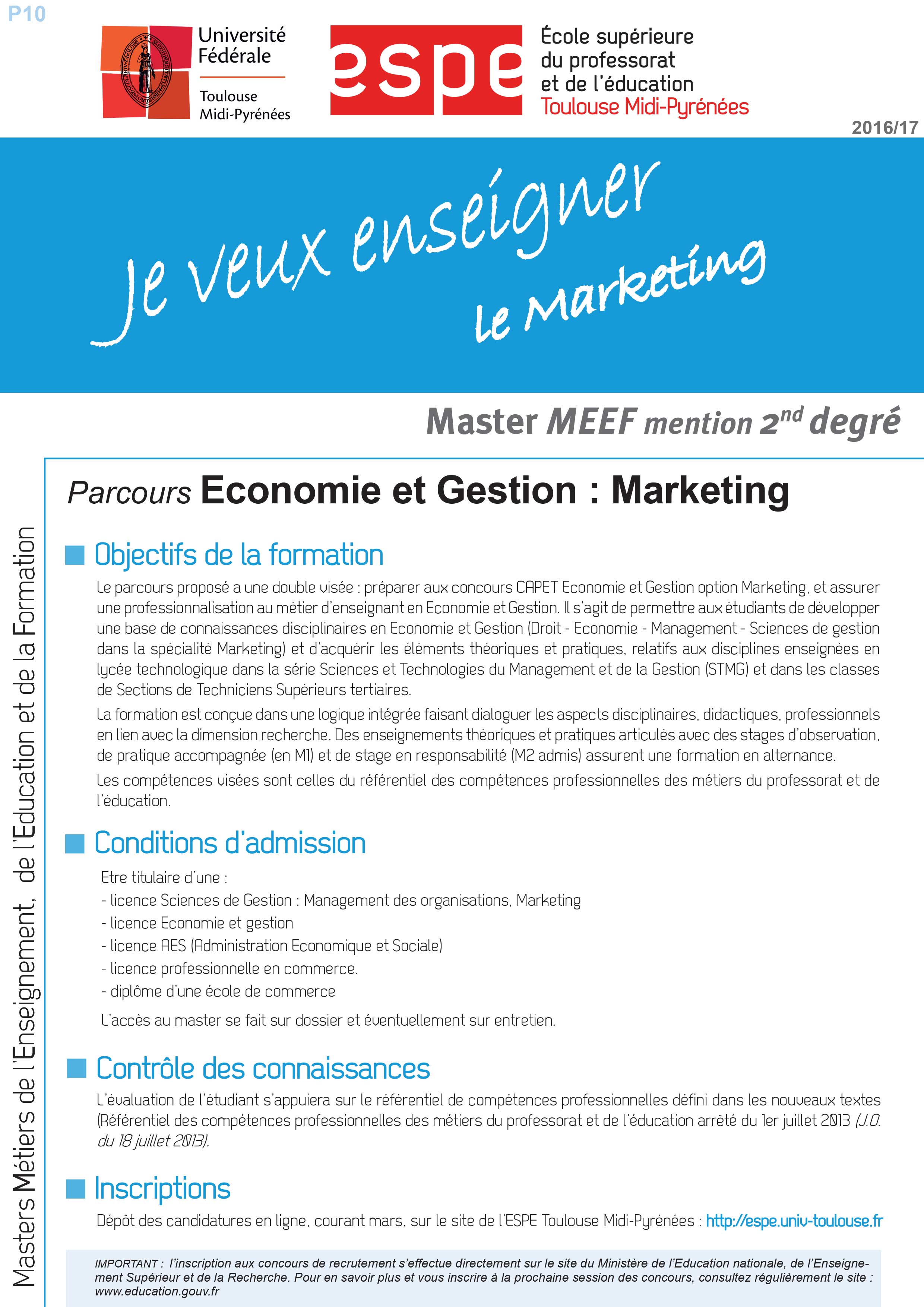 Master MEEF - Economie Gestion - INSPÉ Toulouse Occitanie-Pyrénées